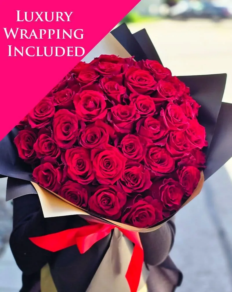50 Premium Red Roses Bouquet | Same Day Flower Delivery